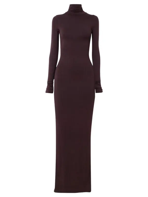 Eterne Stretch-modal Jersey Turtleneck Maxi Dress - Brown