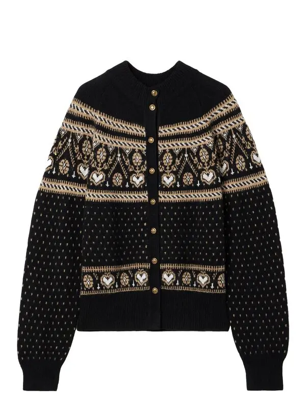 Khaite Marc Fair Isle Cashmere Cardigan - Black
