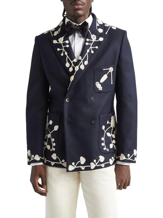 BODE Snowdrop Appliqué Wool-blend Sport Coat - Navy
