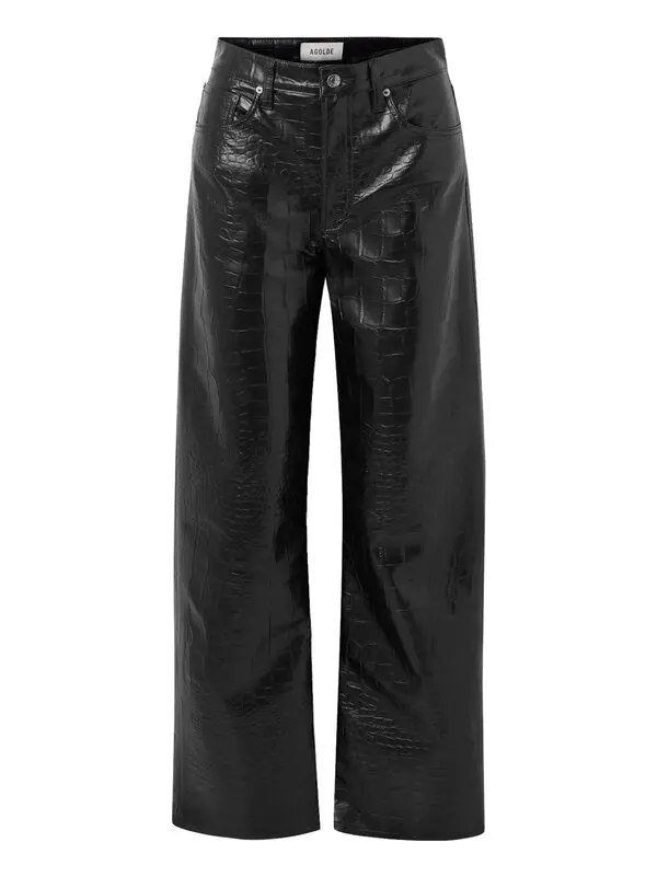 AGOLDE Arc Croc-effect Barrel-leg Pants - Black