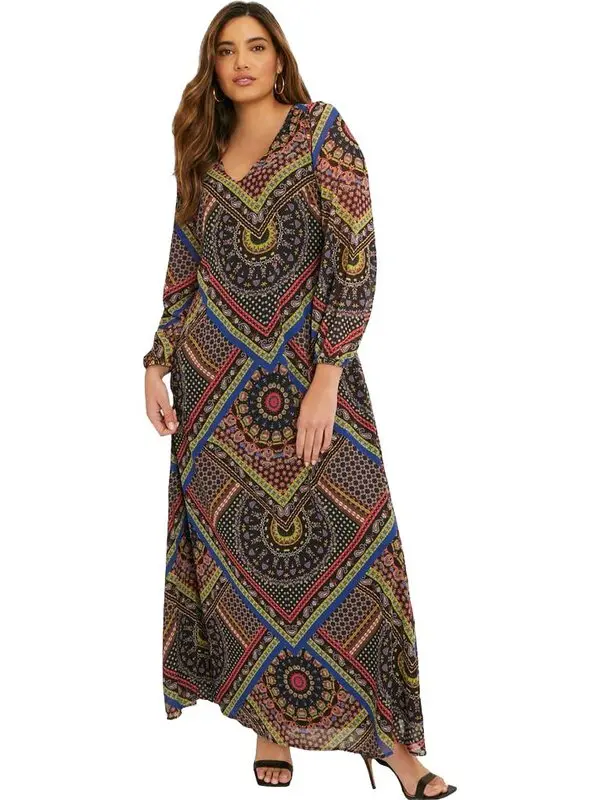 JUNE + VIE Chiffon Maxi Dress - Multi Bias Bandana