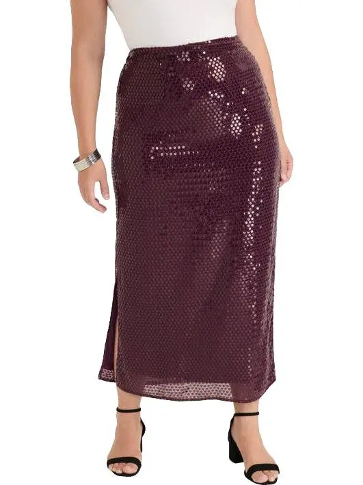 JUNE + VIE Sequined Midi Skirt - Dark Purple