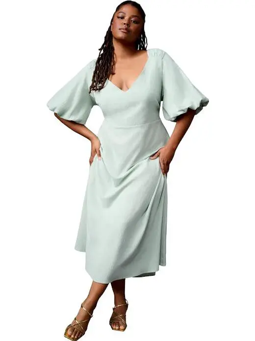 JUNE + VIE Puff-sleeve Babydoll Maxi Dress - Light Jade