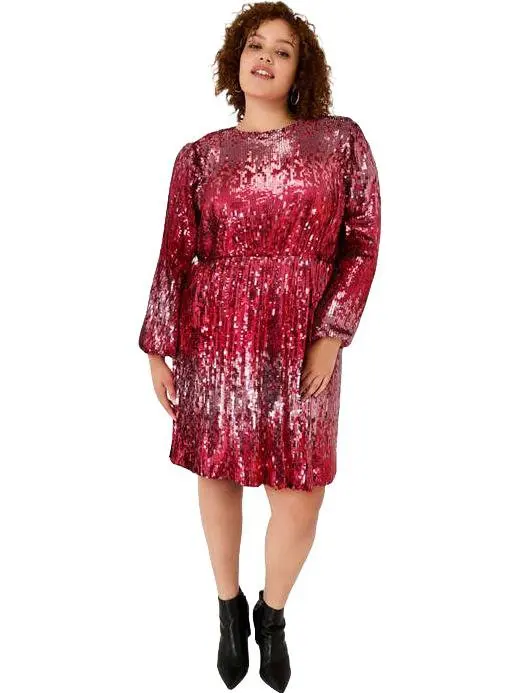 JUNE + VIE Sequin Mock Neck Dress - Cherry