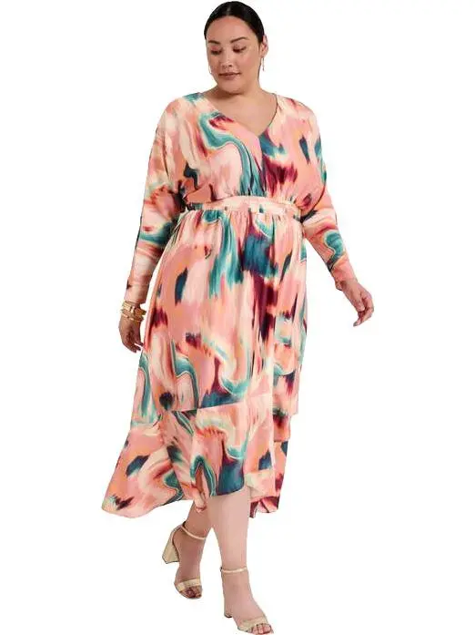 JUNE + VIE Dolman Sleeve Maxi Dress - Geo Texture