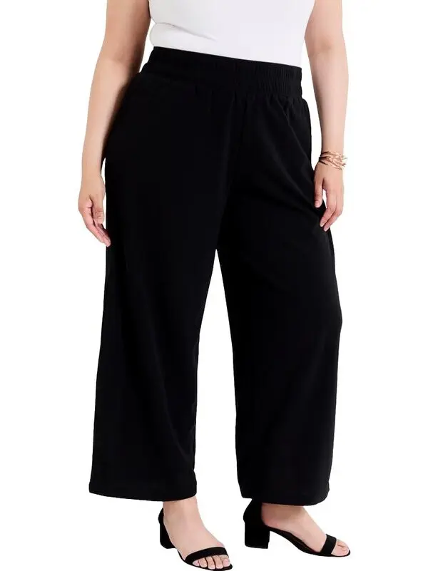 JUNE + VIE Cropped Wide-leg Knit Pants - Black Onyx
