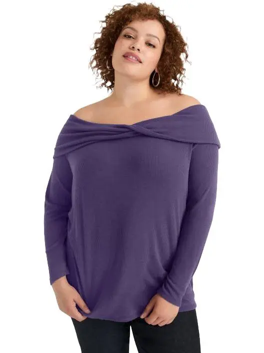 JUNE + VIE Off-the-shoulder Top - Purple Reign