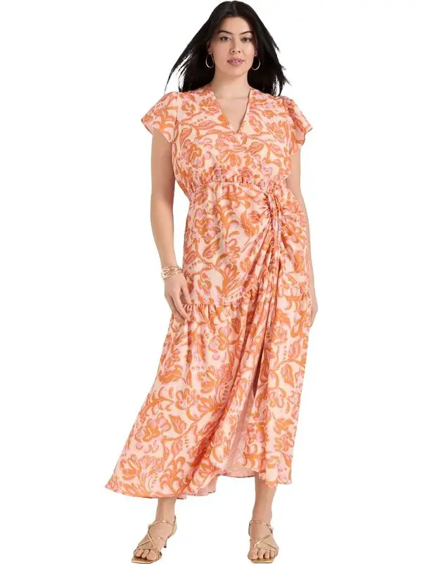 JUNE + VIE Faux-wrap Maxi Dress - Bouquet Orange