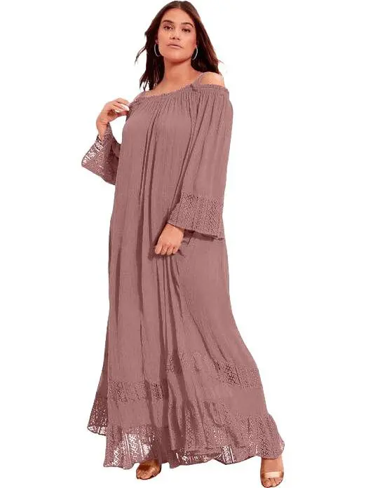 JUNE + VIE Off-the-shoulder Crinkle Crepe Maxi Dress - Ash Rose