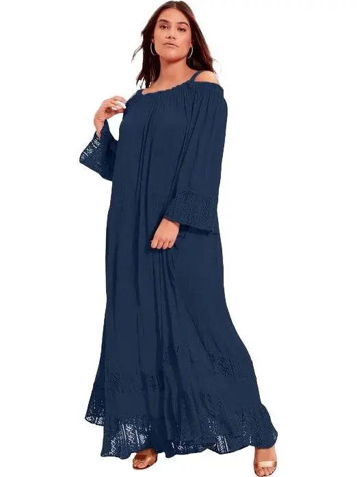 JUNE + VIE Off-the-shoulder Crinkle Crepe Maxi Dress - Navy