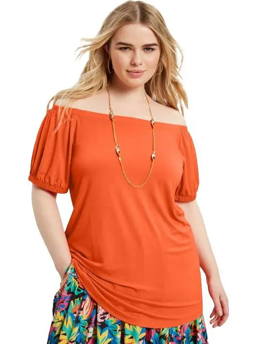 JUNE + VIE Puff Sleeve Off-the-shoulder Top - Grenadine