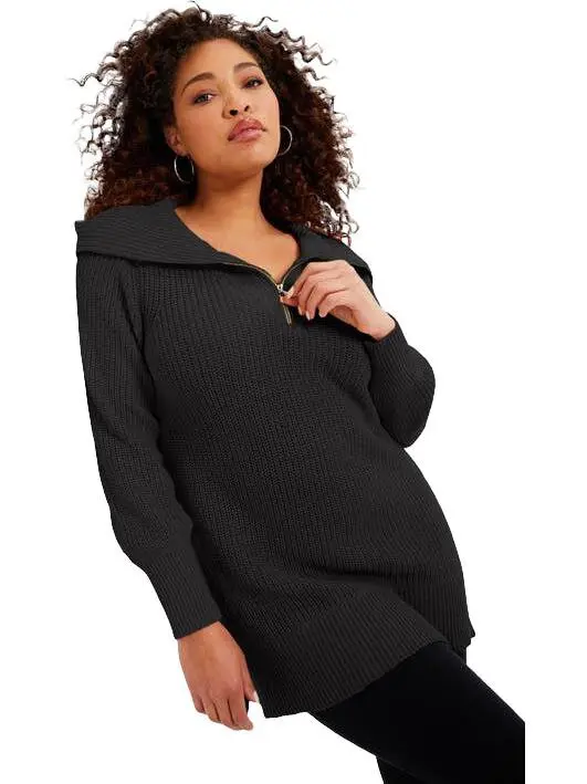 JUNE + VIE Half Zip Sweater - Black