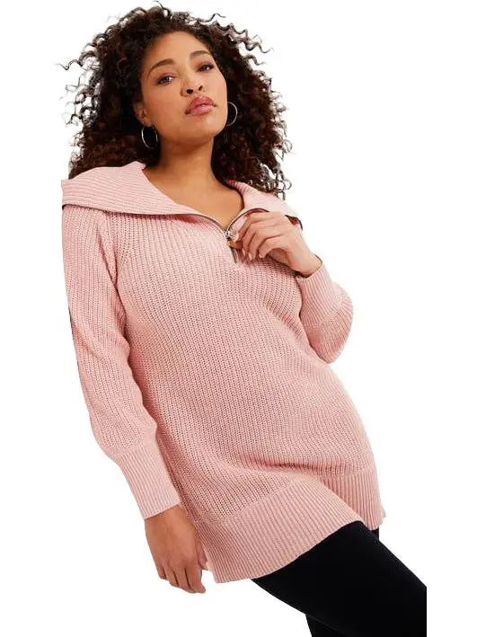 JUNE + VIE Half Zip Sweater - Soft Blush