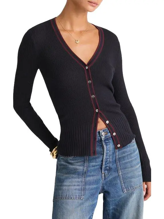 Madewell Merino Wool & Silk Cardigan - Dark Navy Combo