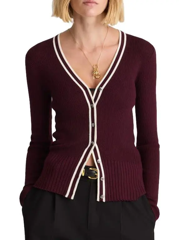 Madewell Merino Wool & Silk Cardigan - Dark Pomegranate Combo