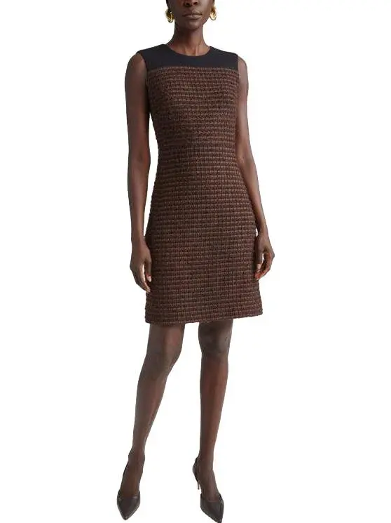 St. John Crepe Cady Yoke Tweed Sheath Dress - Mocha/black