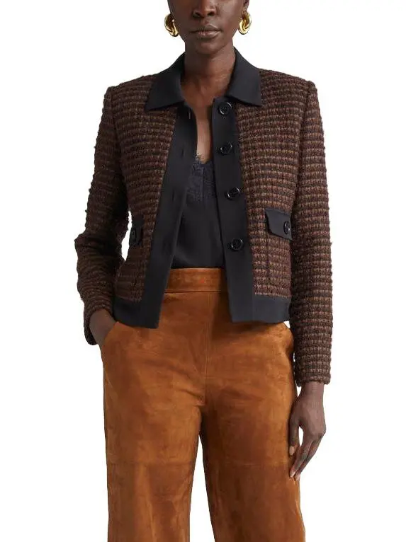 St. John Crepe Cady Trim Tweed Jacket - Mocha/black