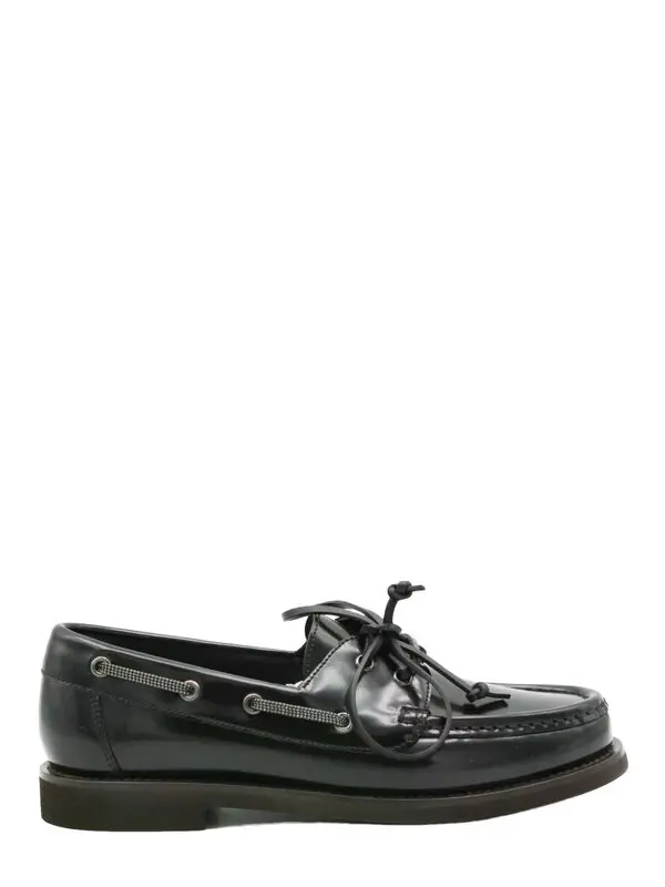 Brunello Cucinelli Lace-up Leather Boat Shoes - Black