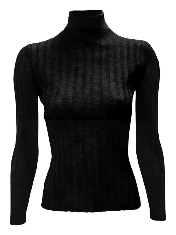 LA ROSE Turtleneck Ribbed Sweater - Black