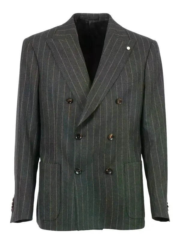 LUIGI BIANCHI MANTOVA Pinstripe Double-breasted Suit - Grey