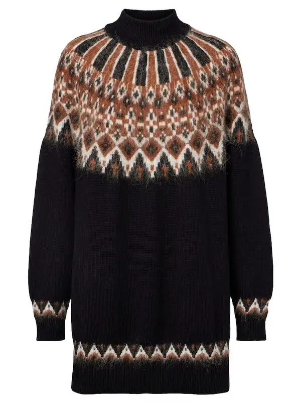 Staud Liza Fair Isle Wool-blend Sweater Dress - Black