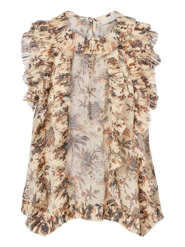 Ulla Johnson Sabra Printed Silk-blend Chiffon Top - Beige