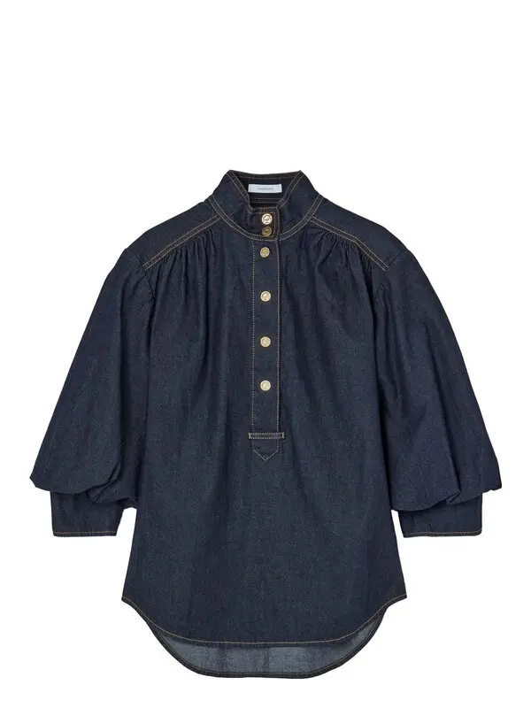 Zimmermann Billow Gathered Denim Blouse - Blue