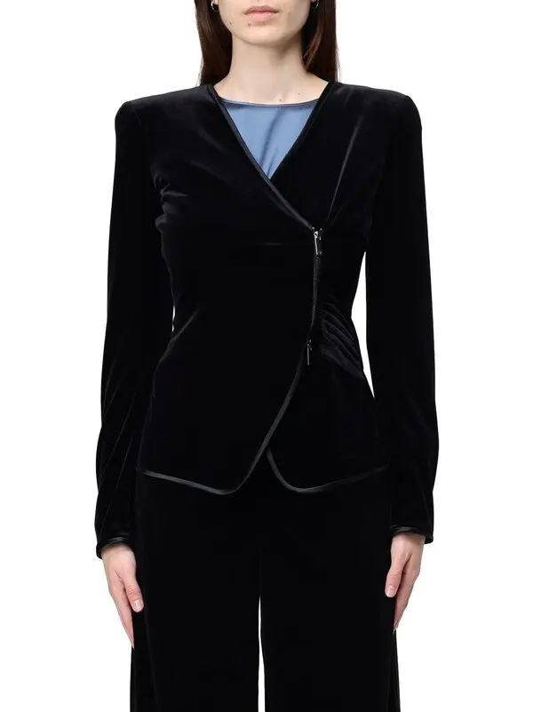 Emporio Armani Velvet Zip-up Blazer - Black