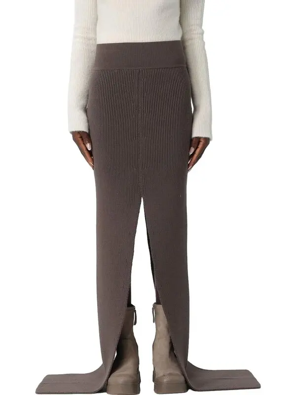 Rick Owens Ribbed Maxi Skirt With Slit - Grey