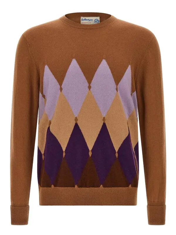 BALLANTYNE Argyle Pattern Pullover Sweater - Cocoa
