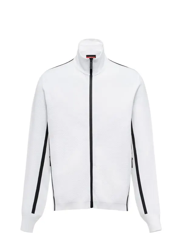 Prada Techno Knit Turtleneck Zip-up Sweatshirt - White
