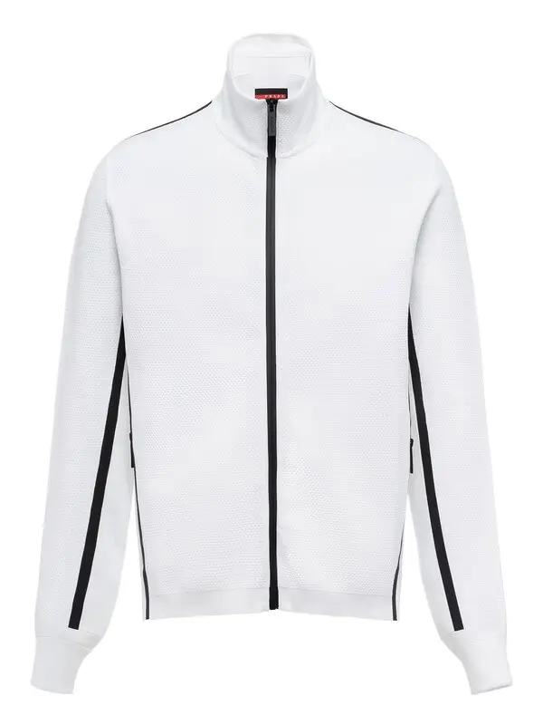 Prada Techno Knit Zip-up Sweatshirt - White