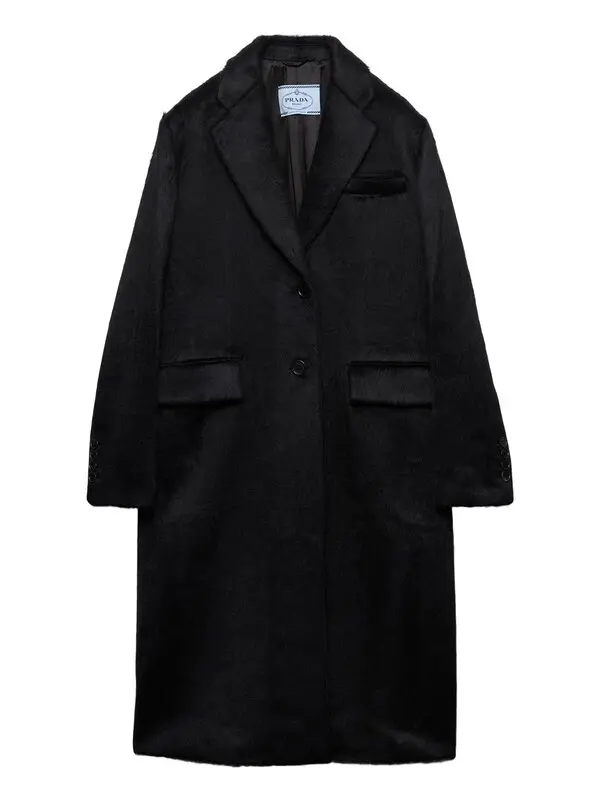 Prada Single-breasted Velour Coat - Navy
