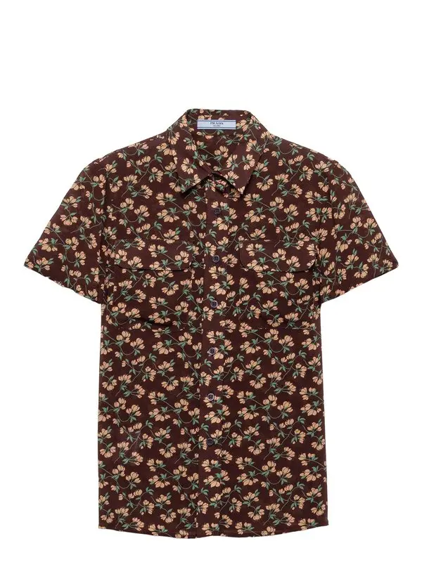 Prada Short-sleeved Floral Print Georgette Shirt - Brown