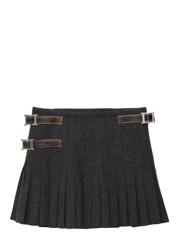 Prada Pleated Wool Miniskirt - Grey