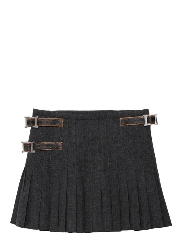 Prada Pleated Wool Miniskirt - Slate Gray