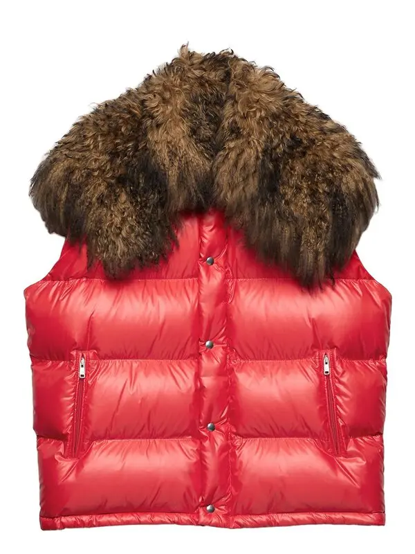 Prada Re-nylon And Shearling Down Vest - Red
