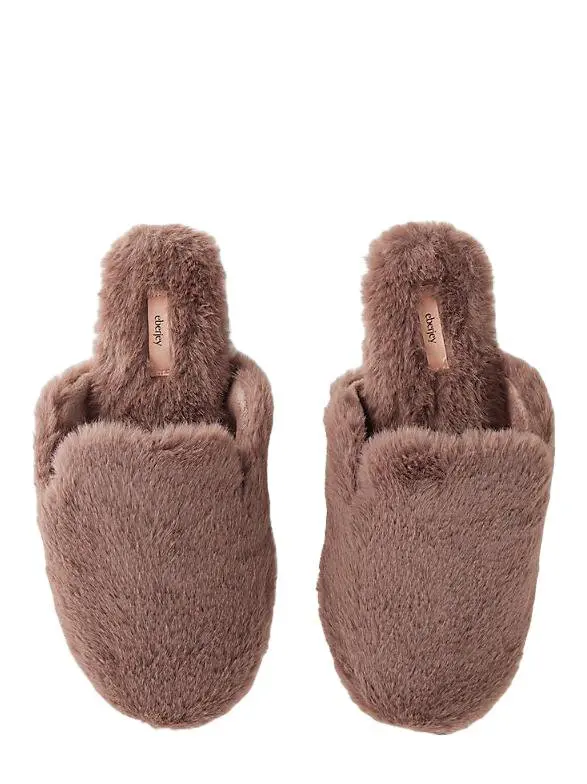 Eberjey Plush Faux-fur Slippers - Deep Taupe