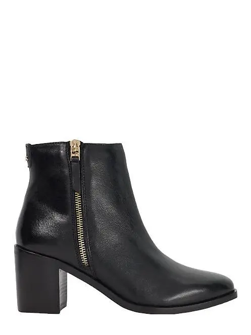 DUNE Purl Leather Heeled Ankle Boots - Black Leather