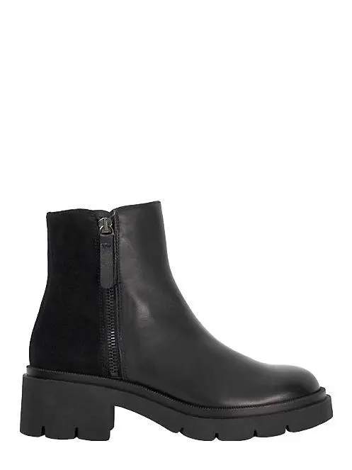 DUNE Paving Leather Heeled Chelsea Boots - Black Leather Mix