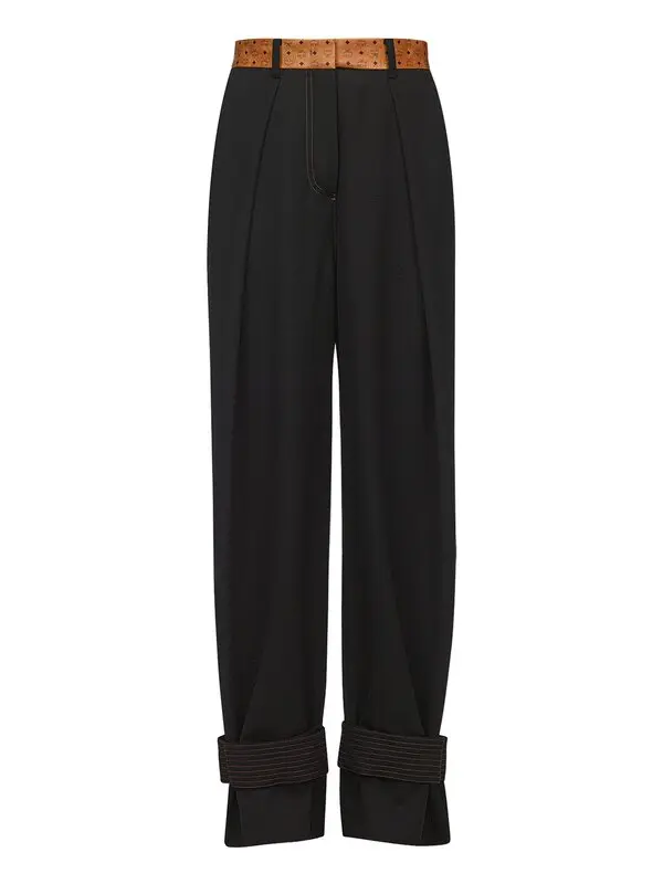 Mcm Twill Pants With Visetos Belt - Black