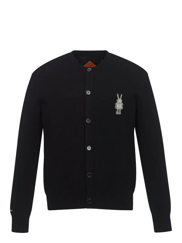 Mcm Wool Knit Cardigan With Rabot Patch - Black