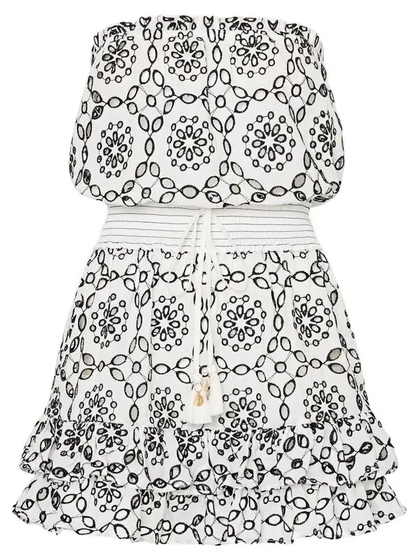 MILLY Verity Circle Eyelet Mini Dress - White/black