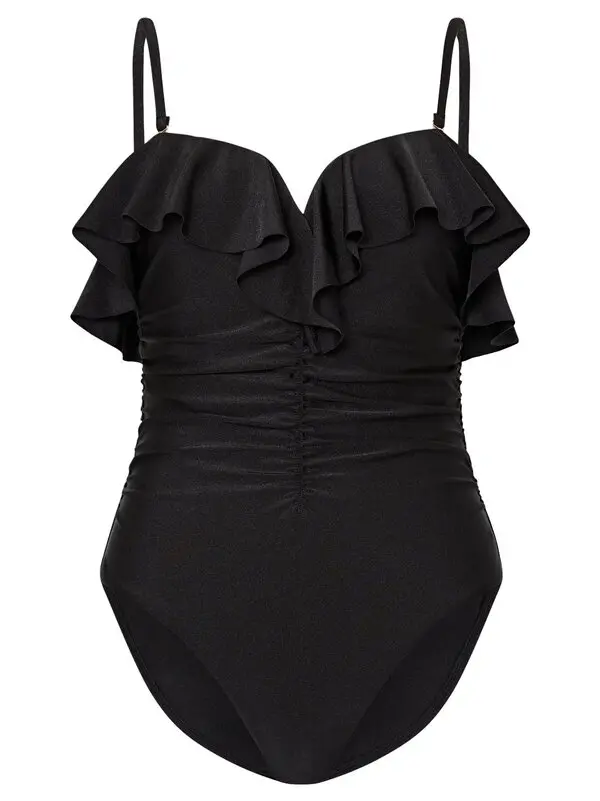 MILLY Strapless Ruffle One Piece - Black