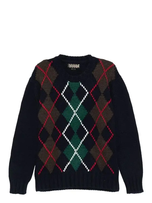 BARACUTA Tartan Roundneck Sweater - Blue