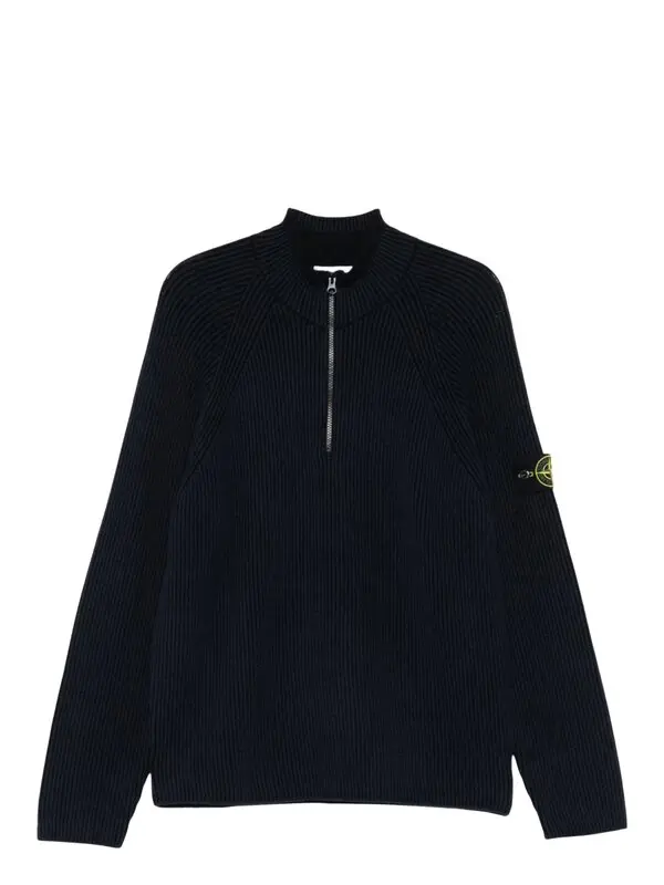 Stone Island Ribbed Sweater With Logo - Blue