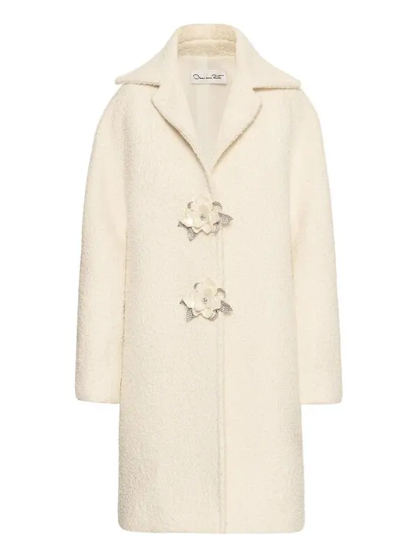 Oscar De La Renta Floral Button Bouclé Tweed Coat - White