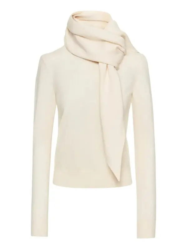 Oscar De La Renta Virgin Wool Pullover With Scarf - White