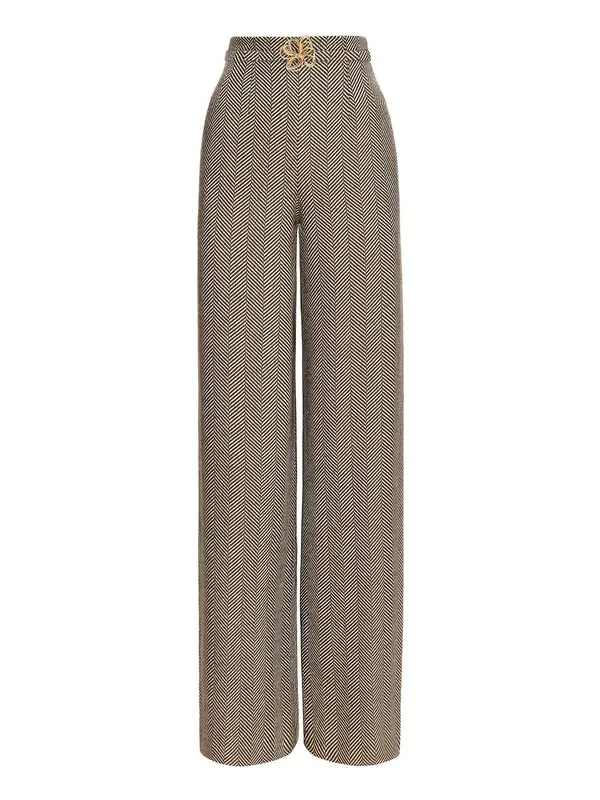 Oscar De La Renta Chevron Cashmere-blend Wide Leg Trousers - Brown