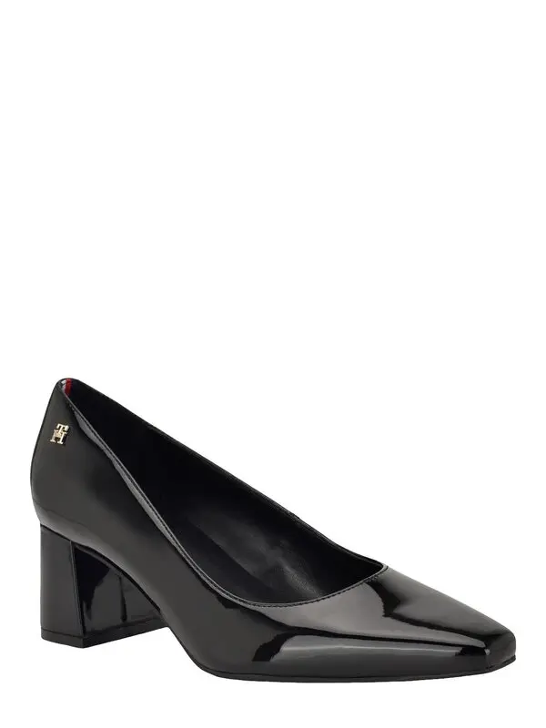 Tommy Hilfiger Block Heel Pump - Black Shiny